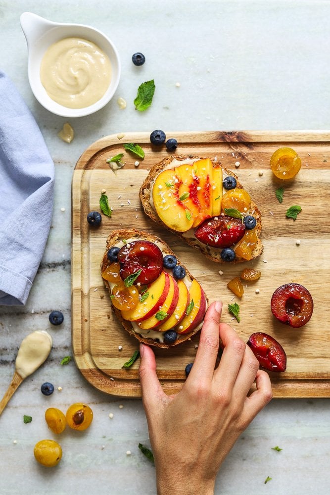Stone Fruit Toasties with Coconut Almond Butter Spread | Two Spoons