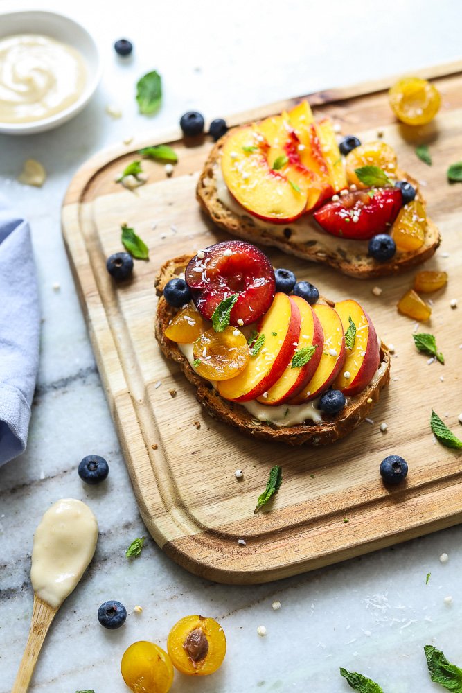 Stone Fruit Toasties with Coconut Almond Butter Spread | Two Spoons