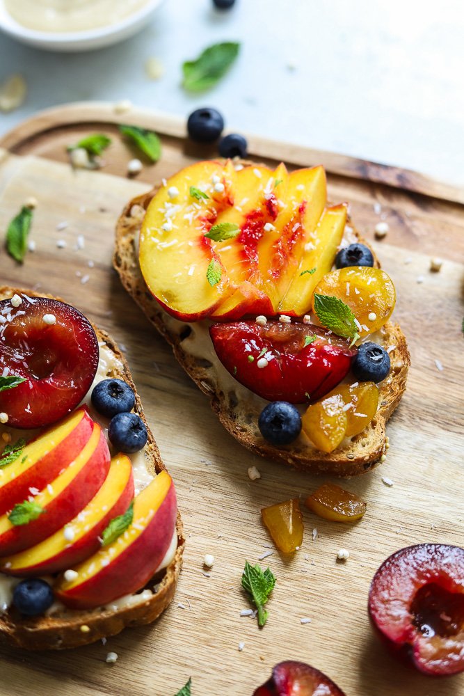 Stone Fruit Toasties with Coconut Almond Butter Spread | Two Spoons