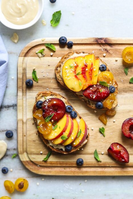 Stone Fruit Toasties with Coconut Almond Butter Spread | Two Spoons