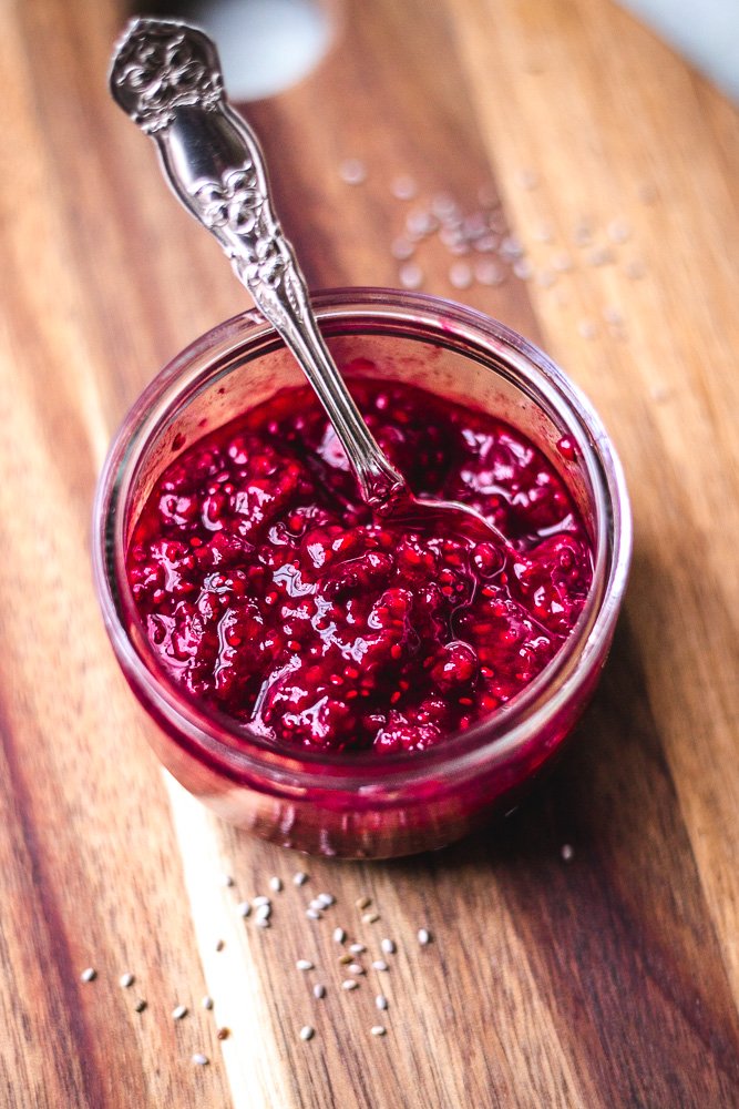 Raspberry Chia Jam | Easy Vegan Recipe - Two Spoons
