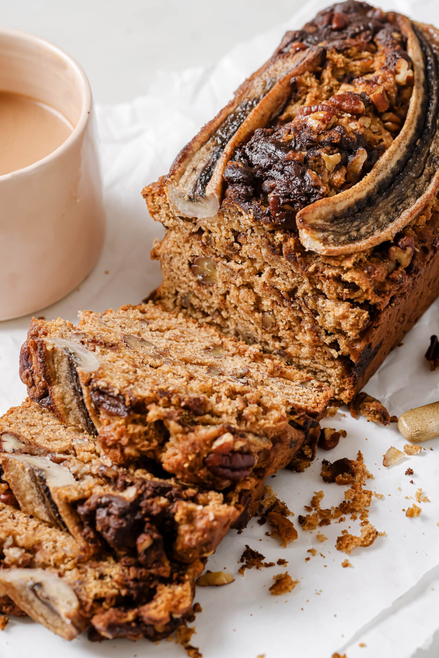Cinnamon Swirl Banana Nut Bread with Pecans (Vegan) - Two Spoons